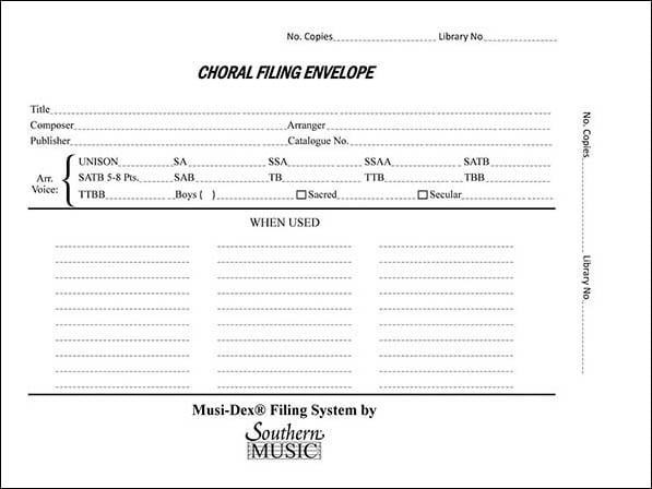 Musidex Choral Filing Envelopes | J.W. Pepper