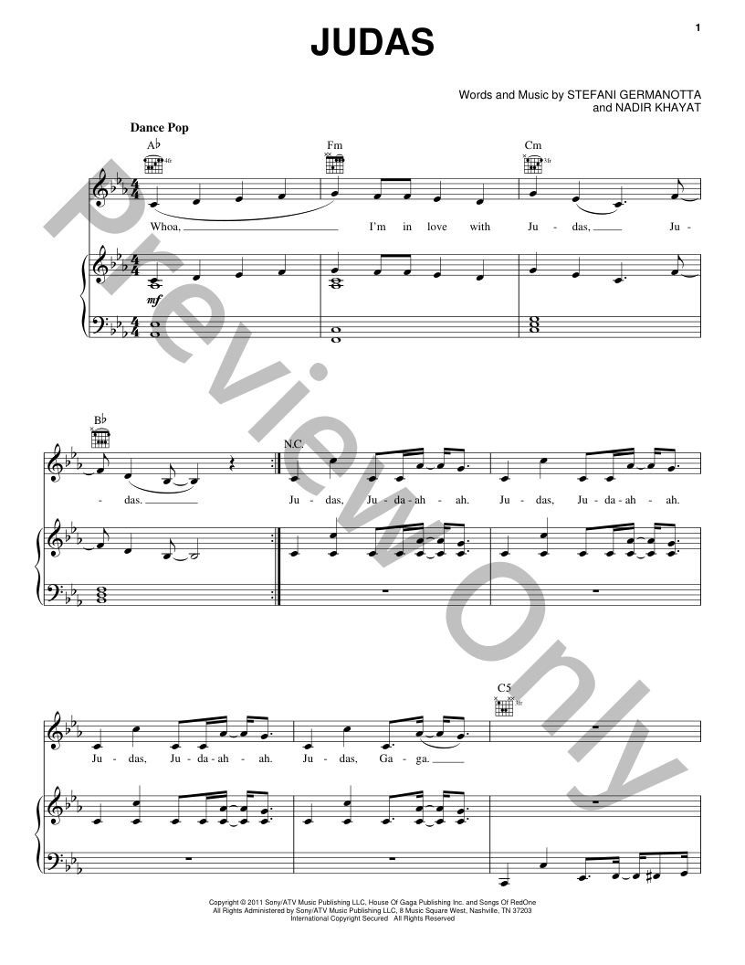 Judas P/V/G Sheet Music | J.W. Pepper