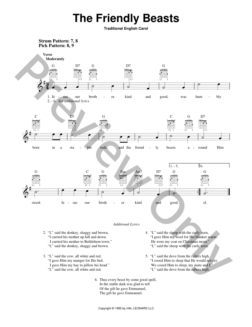 The Friendly Beasts Guitar/Fretted Sheet Music | J.W. Pepper