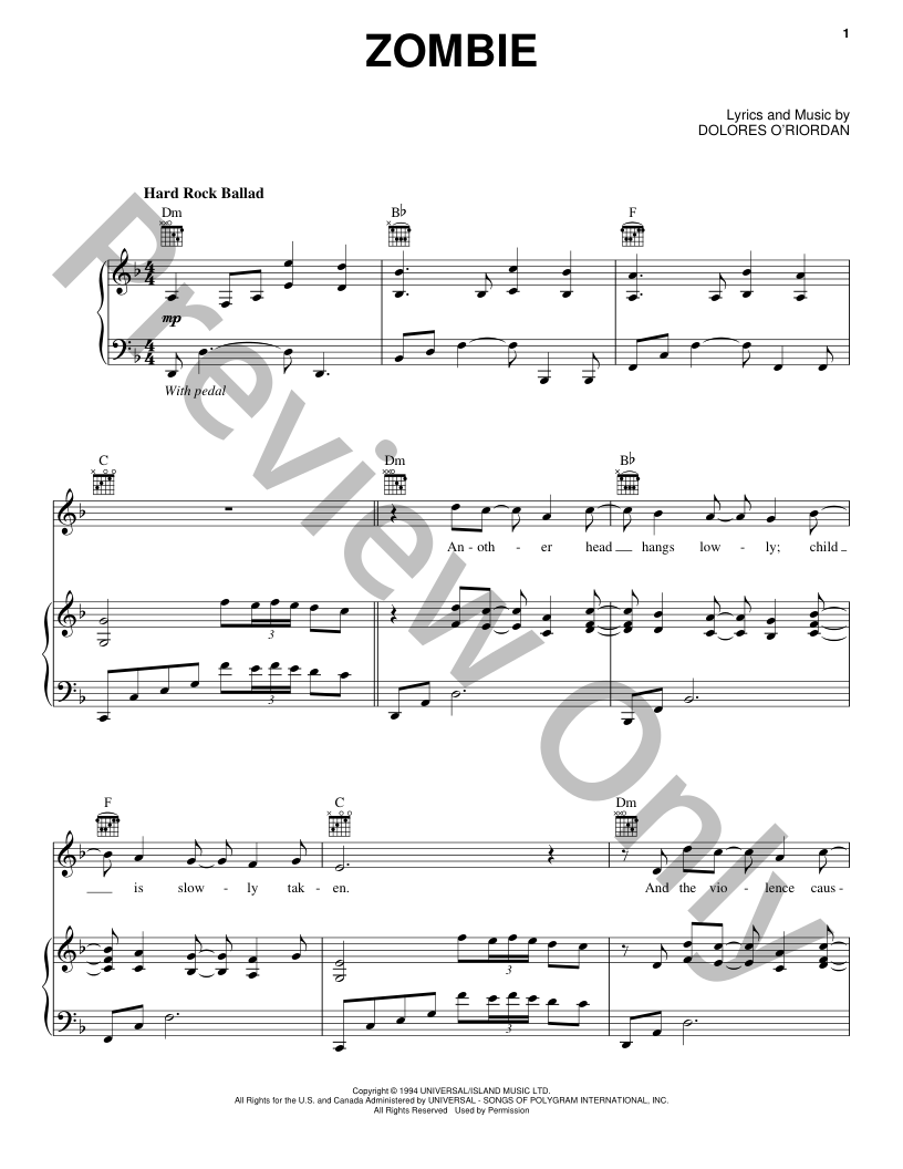 Zombie P/V/G Sheet Music | J.W. Pepper