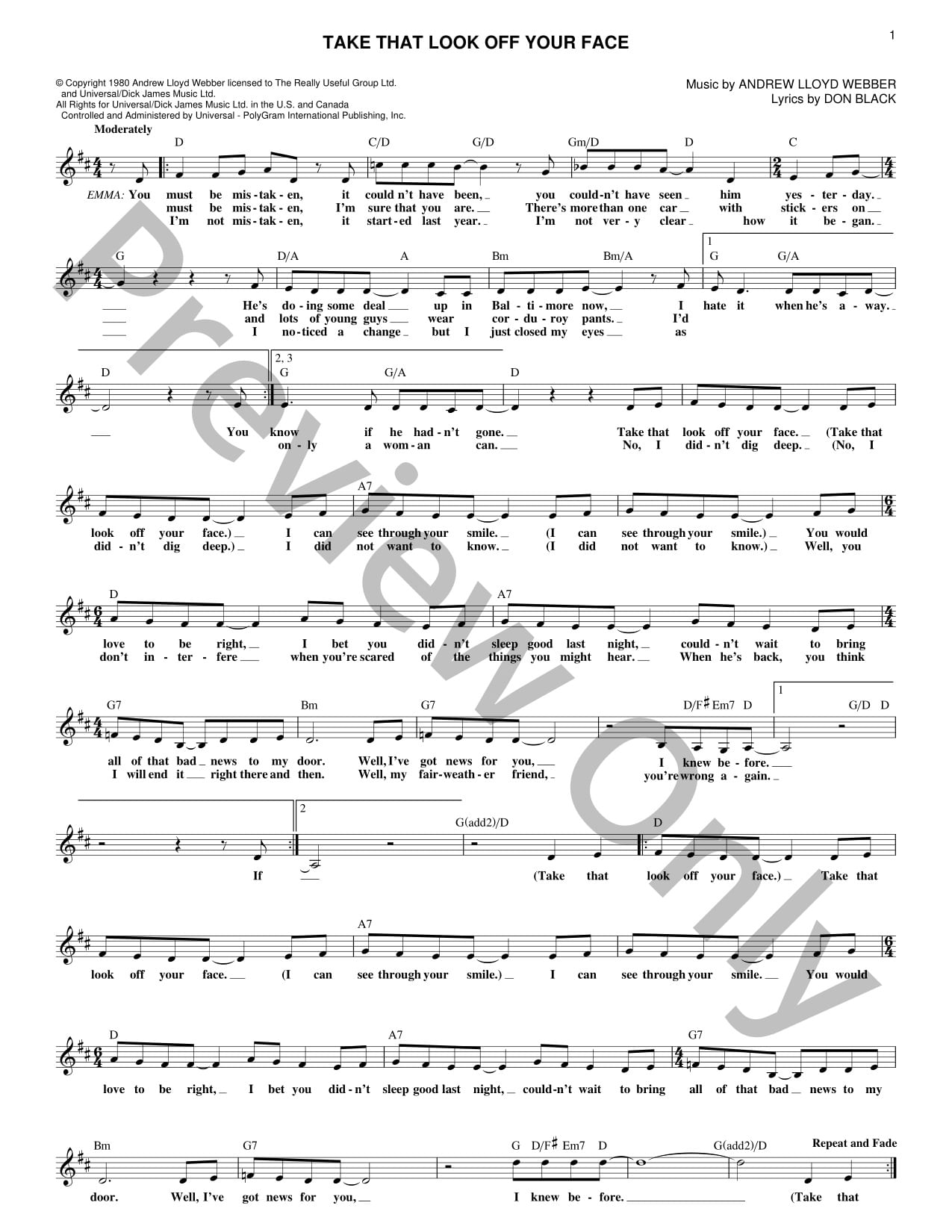 Take That Look Off Your Face P/V/G Sheet Music | J.W. Pepper