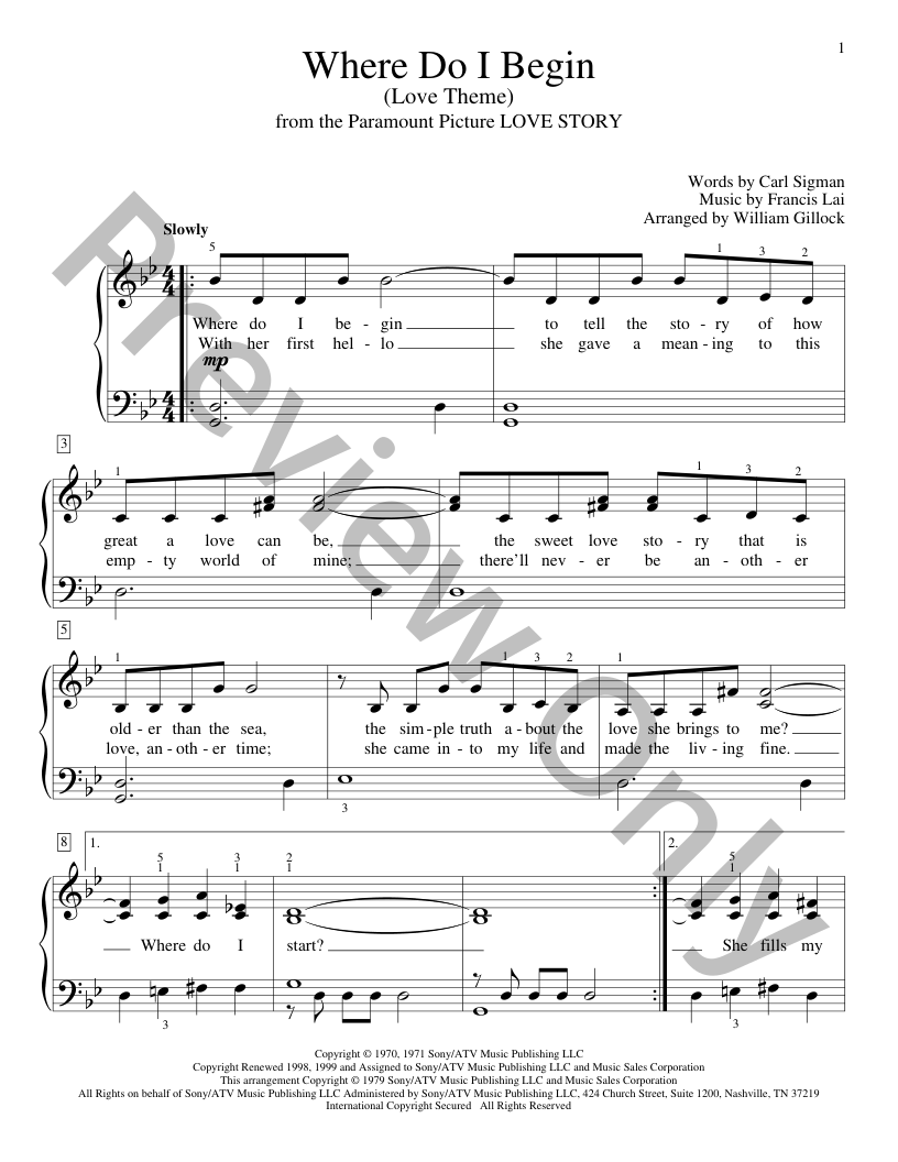 Where Do I Begin (Love Theme) Piano Sheet Music | J.W. Pepper