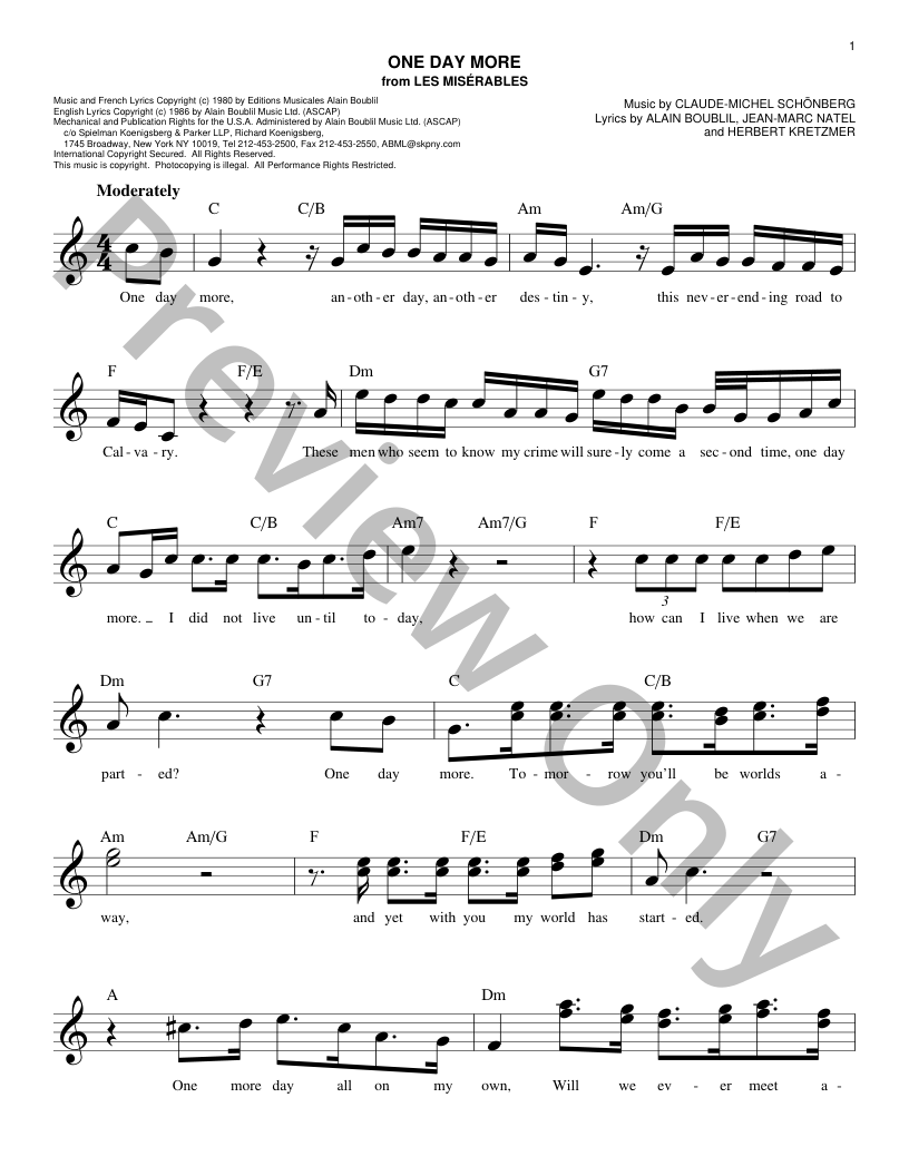 One Day More P/V/G Sheet Music | J.W. Pepper