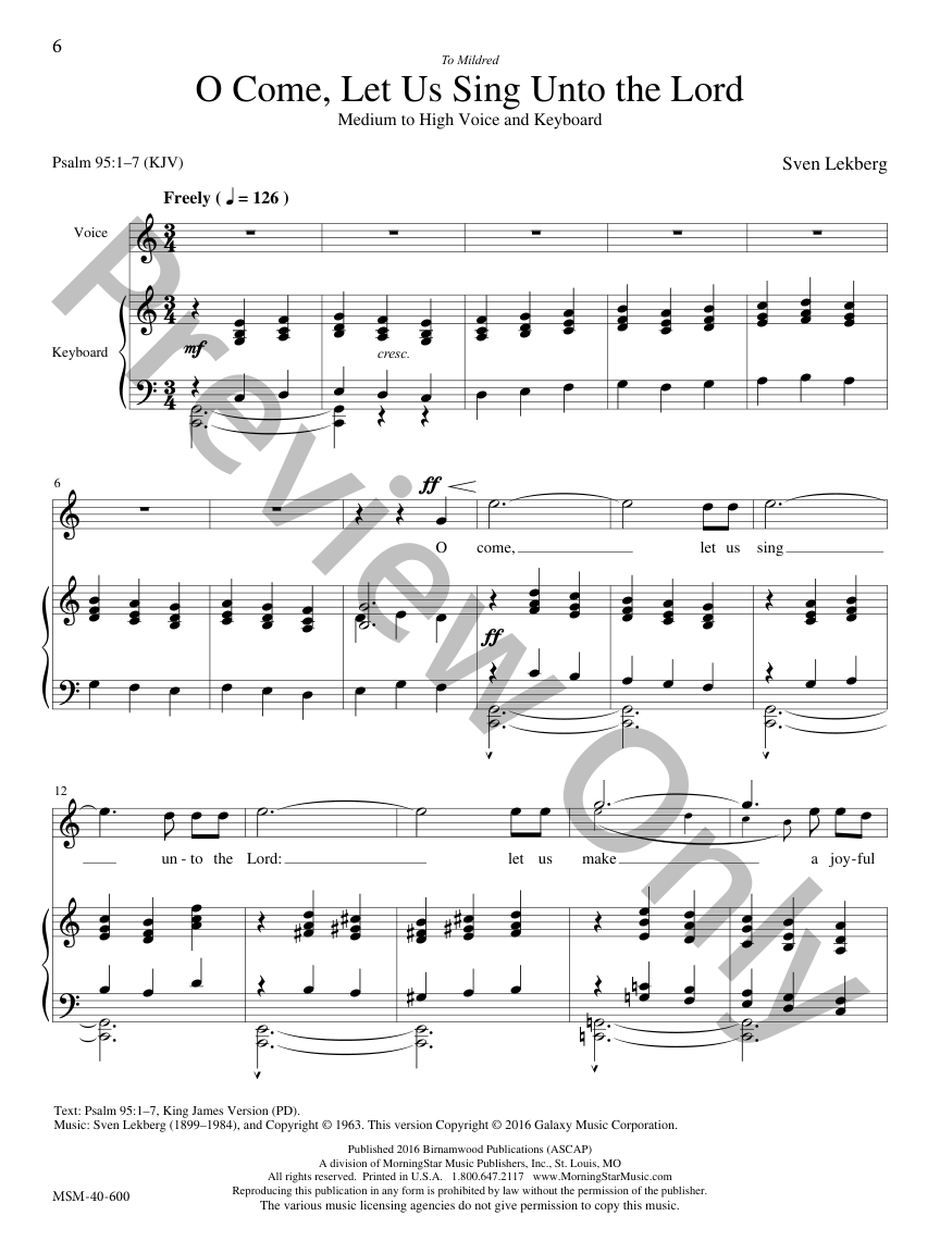 O Come, Let us Sing unto the Lord Vocal Sheet Music | J.W. Pepper