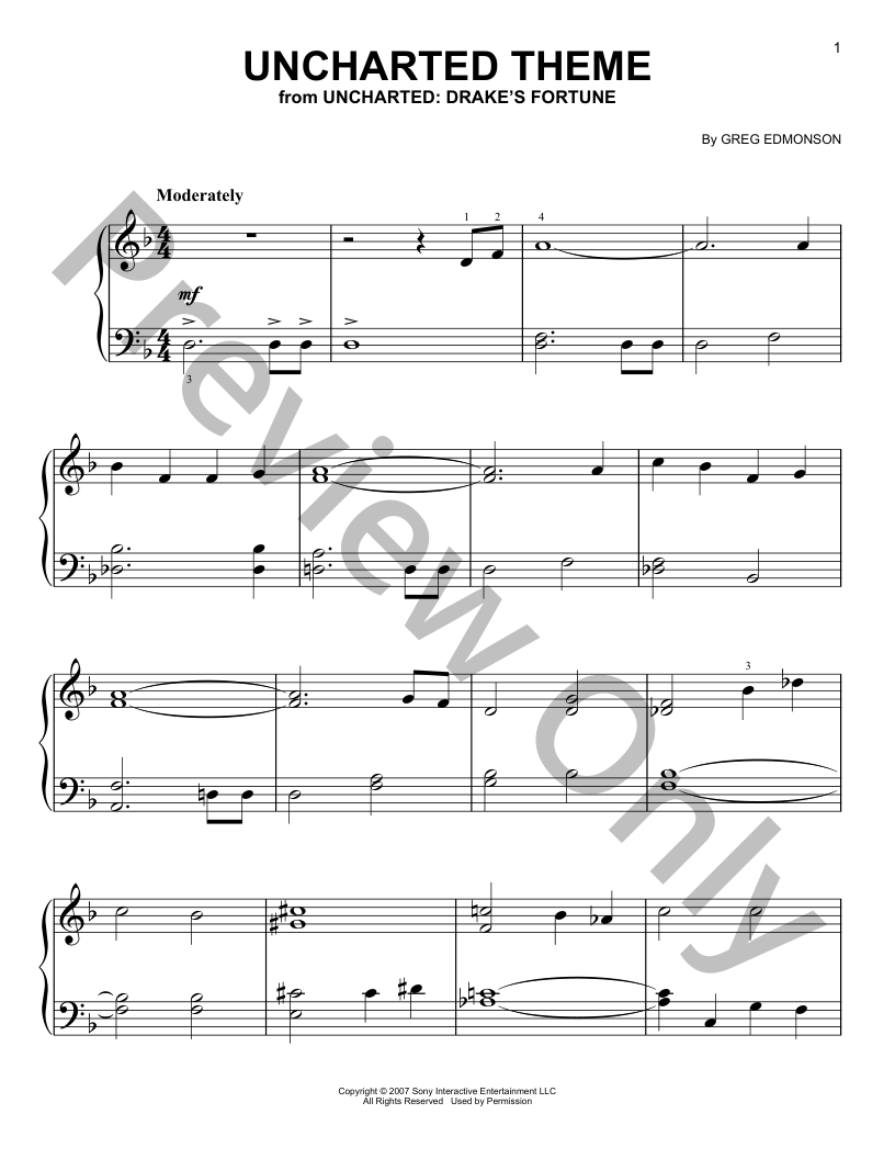 Uncharted Theme Easy Piano Sheet Music | J.W. Pepper