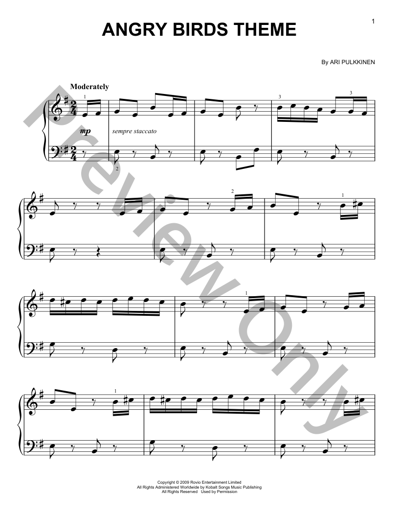 Angry Birds Theme Easy Piano Sheet Music | J.W. Pepper