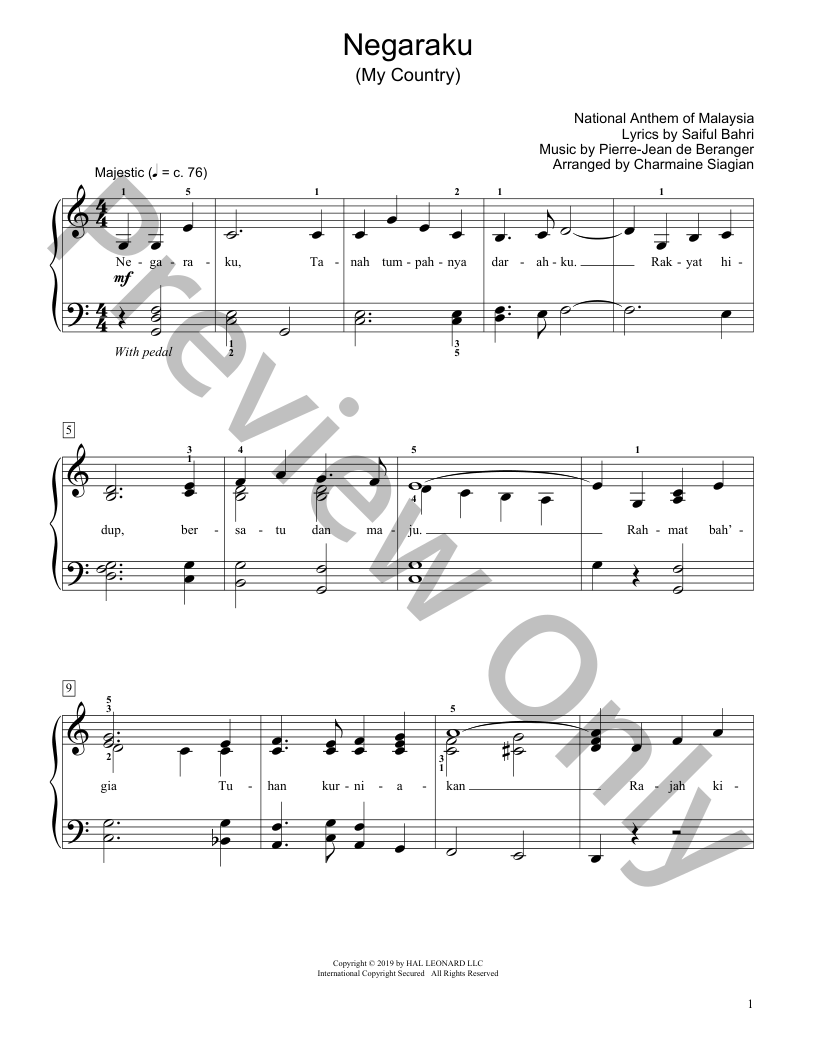My Country (Negaraku) Piano Sheet Music | J.W. Pepper