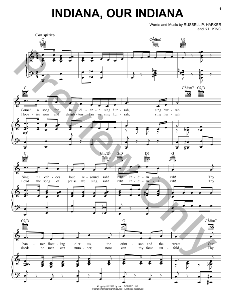 Indiana, Our Indiana P/V/G Sheet Music | J.W. Pepper
