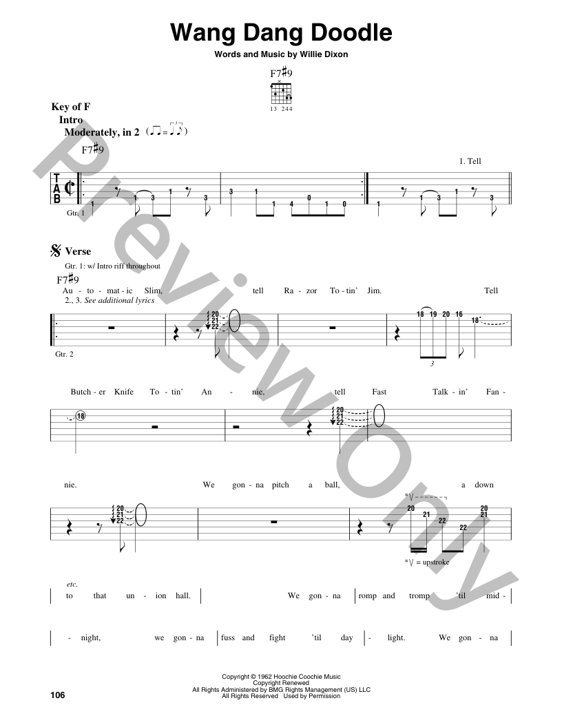 Wang Dang Doodle Guitar/Fretted Sheet Music | J.W. Pepper