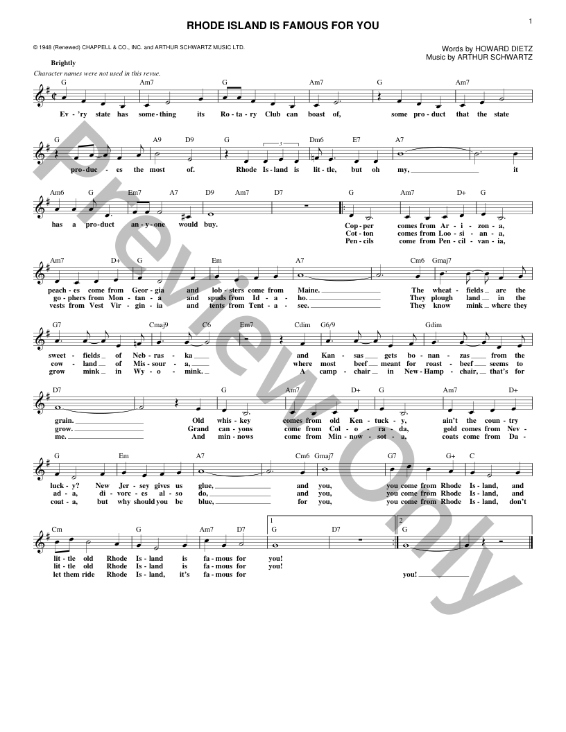 Rhode Island Is Famous For You (from Inside U.S.A.) P/V/G Sheet Music ...