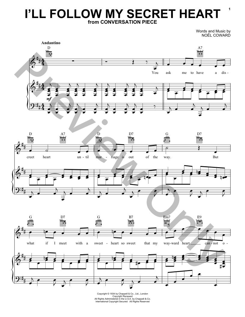 I'll Follow My Secret Heart P/V/G Sheet Music | J.W. Pepper