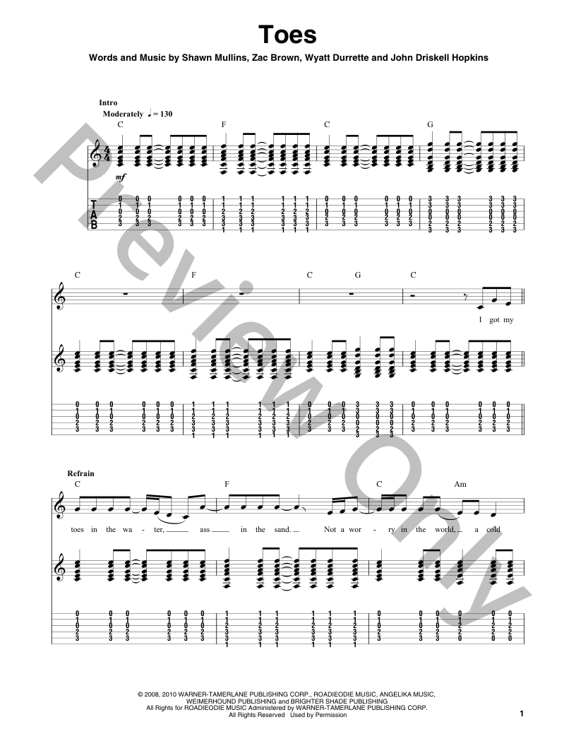 Toes Guitar/Fretted Sheet Music | J.W. Pepper