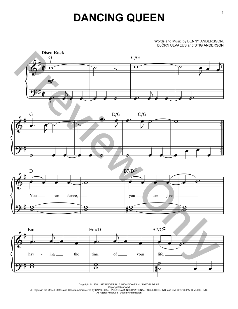 Dancing Queen Easy Piano Sheet Music | J.W. Pepper