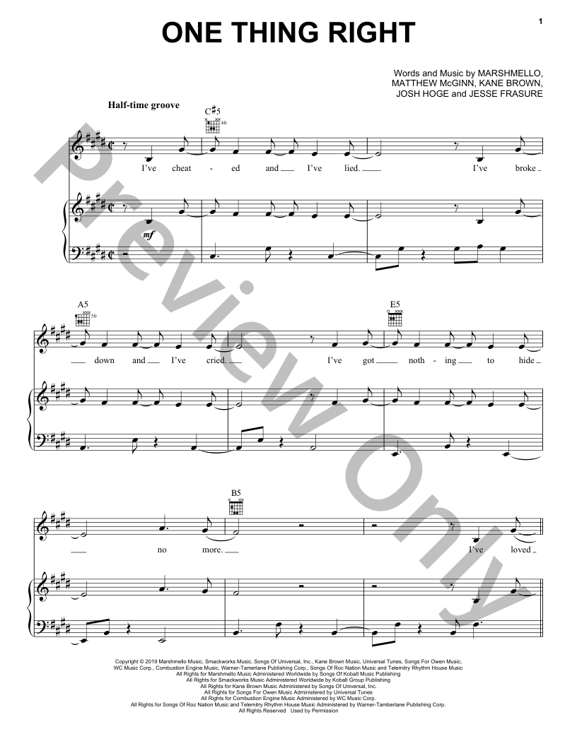 One Thing Right P/V/G Sheet Music | J.W. Pepper