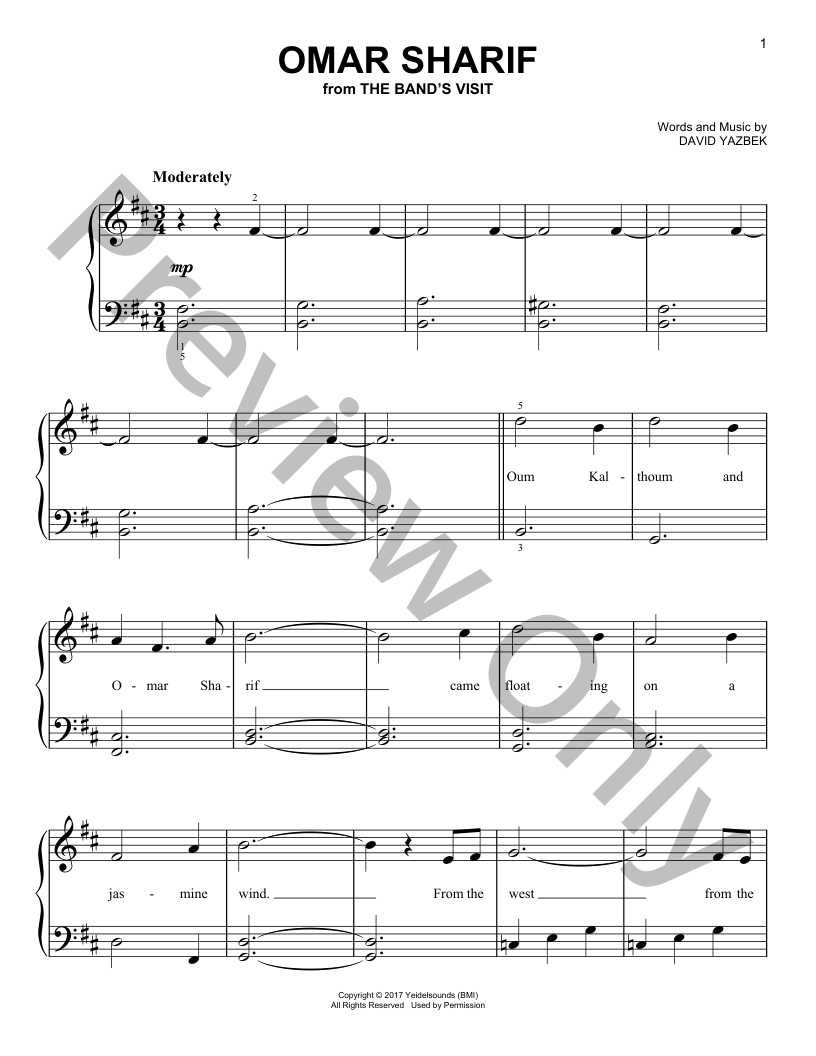 Omar Sharif Easy Piano Sheet Music | J.W. Pepper