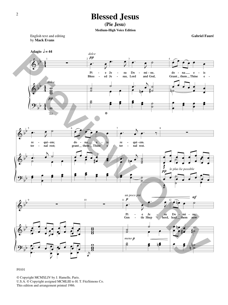 Blessed Jesus (Pie Jesu) P/V/G Sheet Music | J.W. Pepper