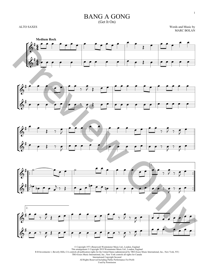 Bang A Gong (Get It On) Sheet Music | J.W. Pepper