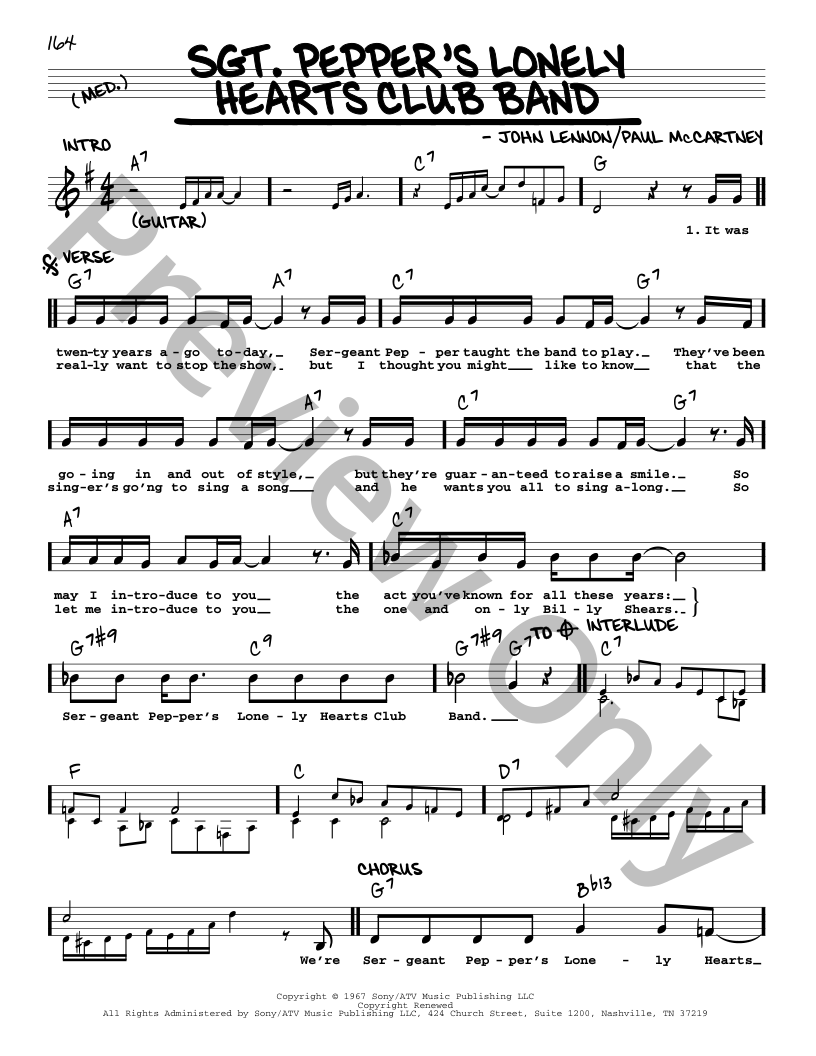 Sergeant Pepper's Lonely Hearts Club Band [Jazz version] P/V/G Sheet ...