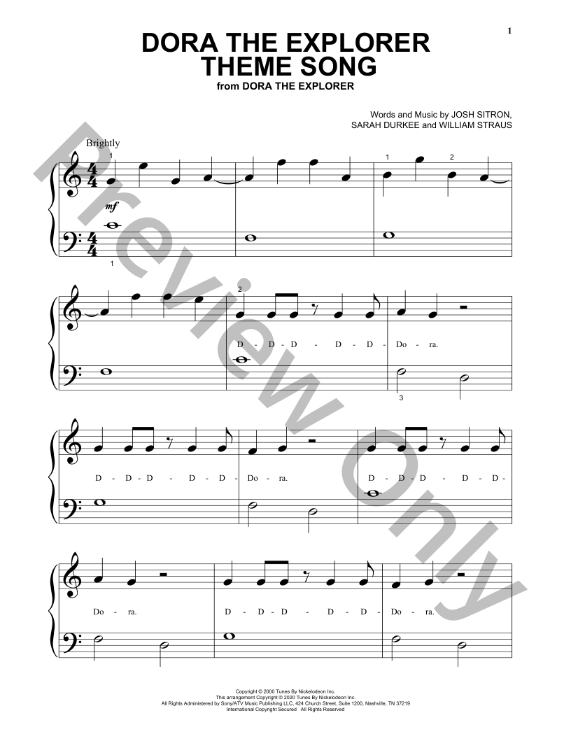 Dora The Explorer Theme Song Big Note Piano Sheet Music | J.W. Pepper