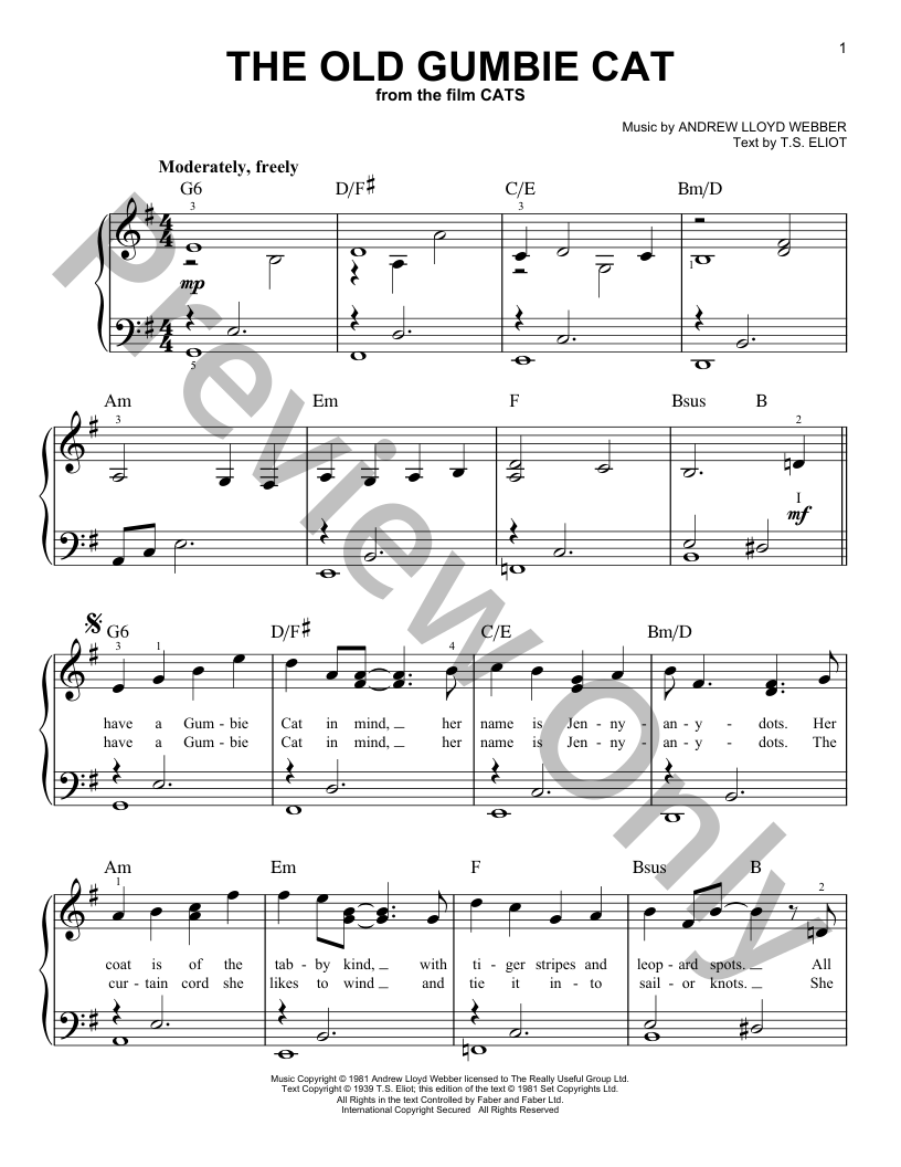 The Old Gumbie Cat Easy Piano Sheet Music | J.W. Pepper
