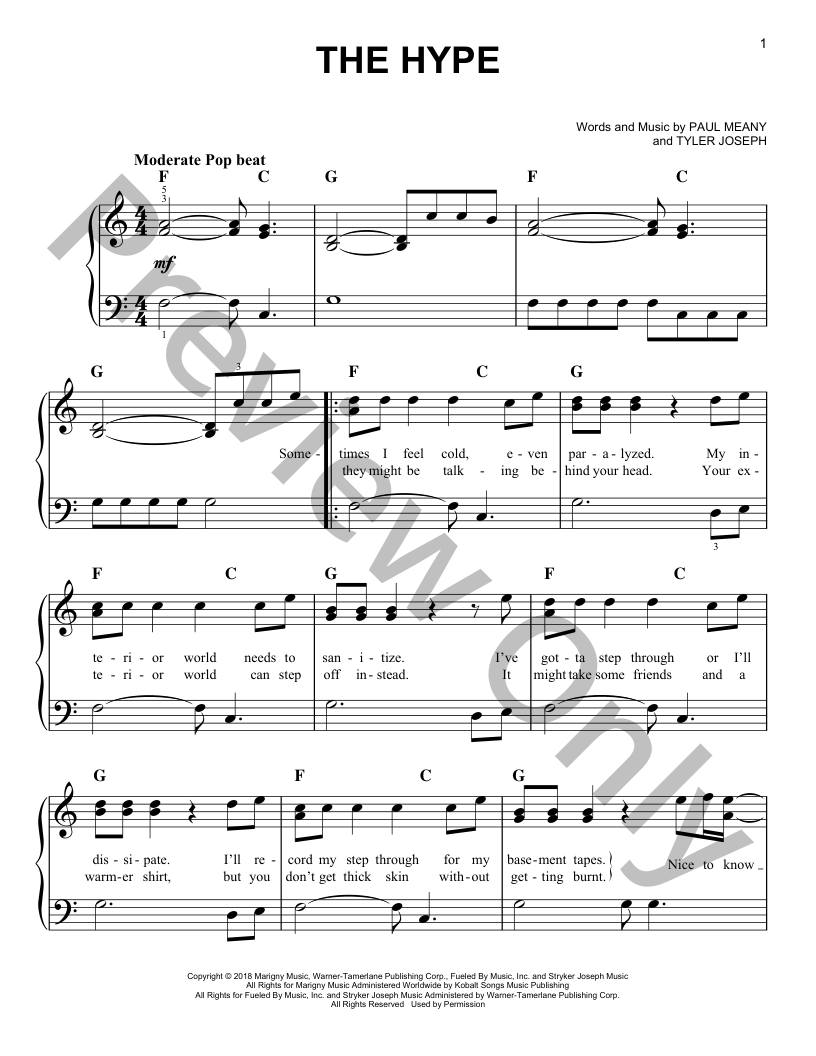 The Hype Easy Piano Sheet Music | J.W. Pepper