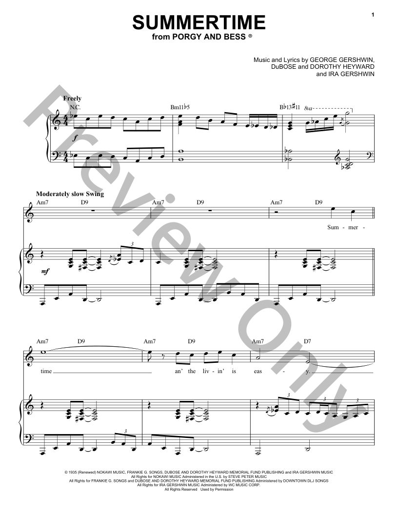 Summertime [Jazz version] P/V/G Sheet Music | J.W. Pepper