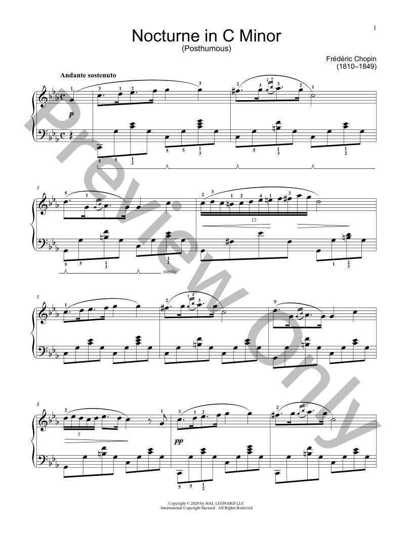 Nocturne In C Minor, KK IVB, #8 Piano Sheet Music | J.W. Pepper