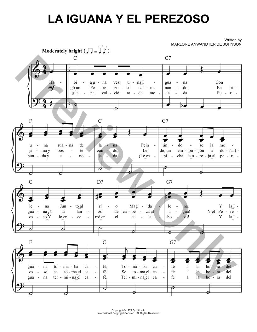 La Iguana Y El Perezoso Easy Piano Sheet Music | J.W. Pepper