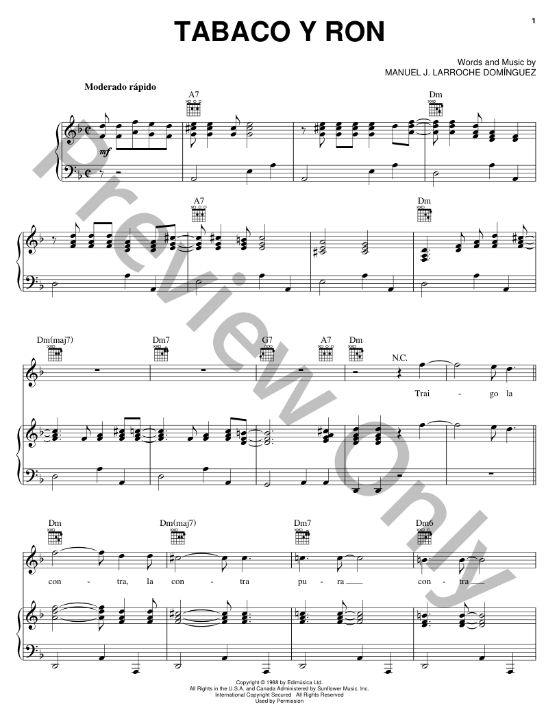 Tabaco Y Ron P/V/G Sheet Music | J.W. Pepper