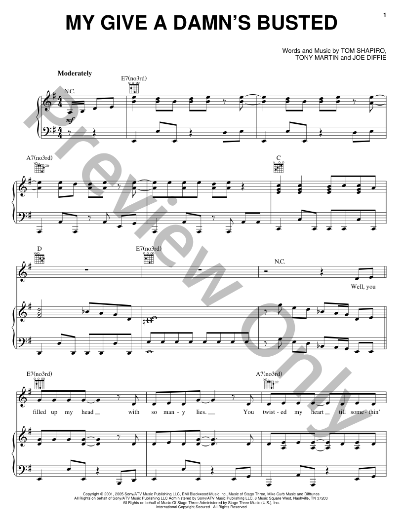 My Give A Damn's Busted P/V/G Sheet Music | J.W. Pepper