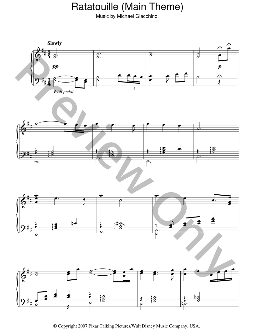 Ratatouille (Main Theme) Piano Sheet Music | J.W. Pepper