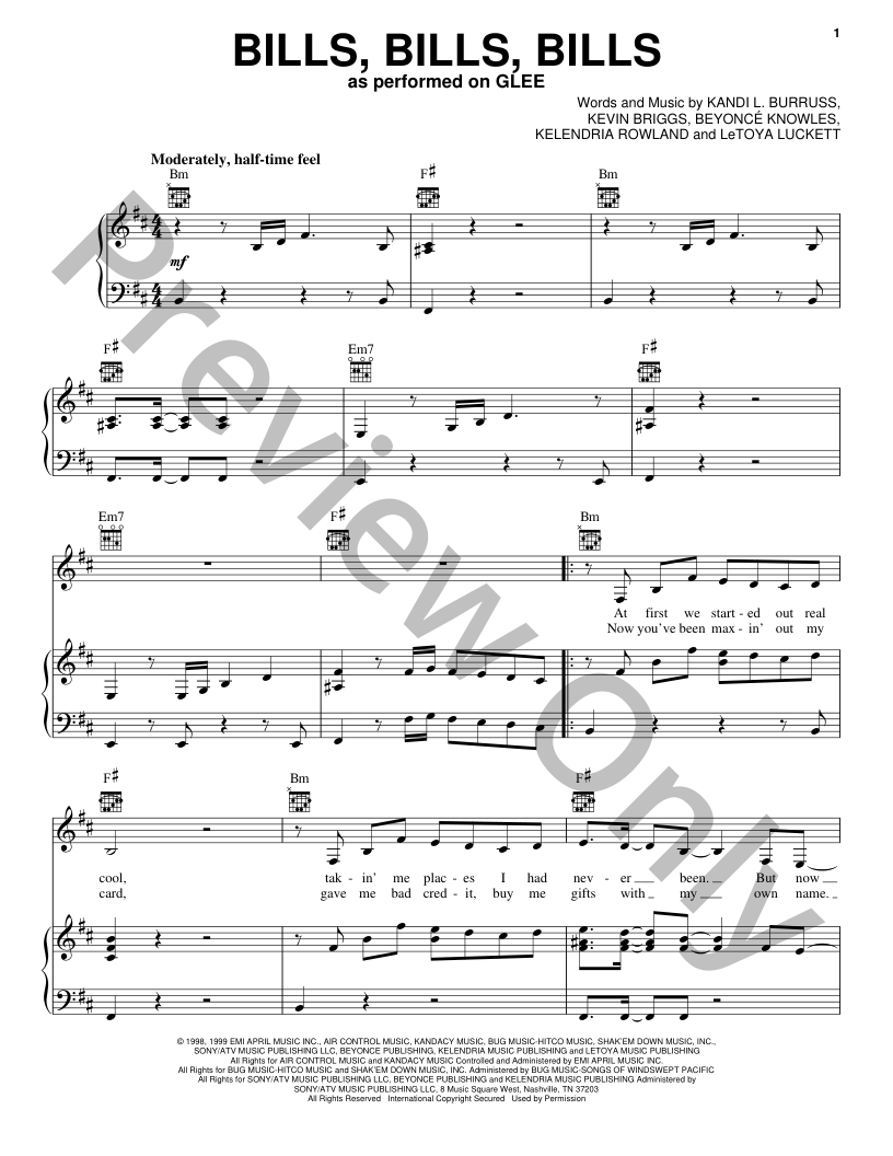 Bills, Bills, Bills P/V/G Sheet Music | J.W. Pepper