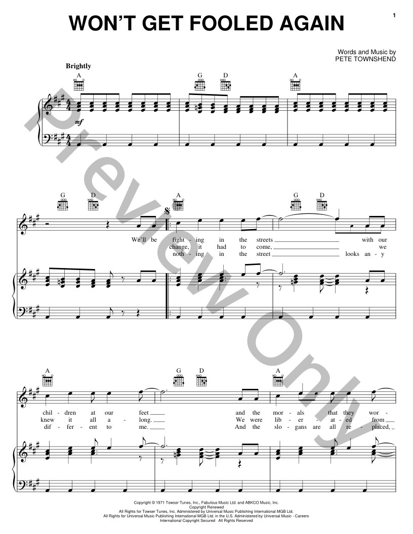 Won't Get Fooled Again P/V/G Sheet Music | J.W. Pepper