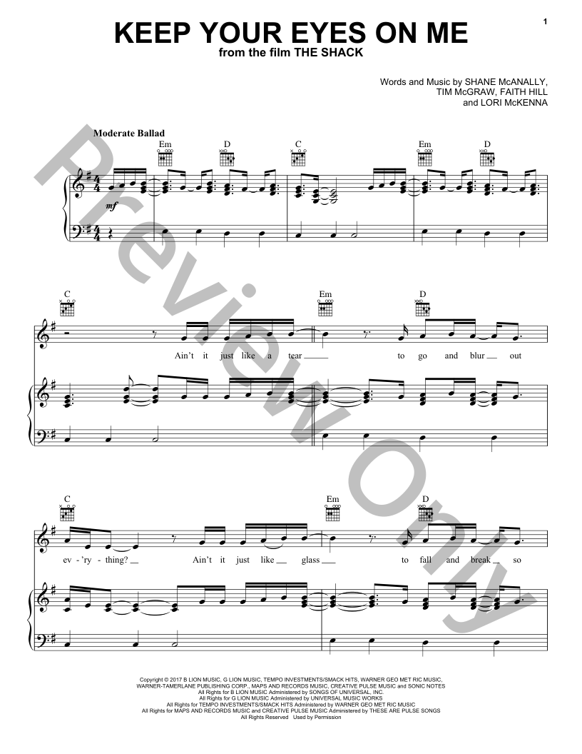 Keep Your Eyes On Me P/V/G Sheet Music | J.W. Pepper