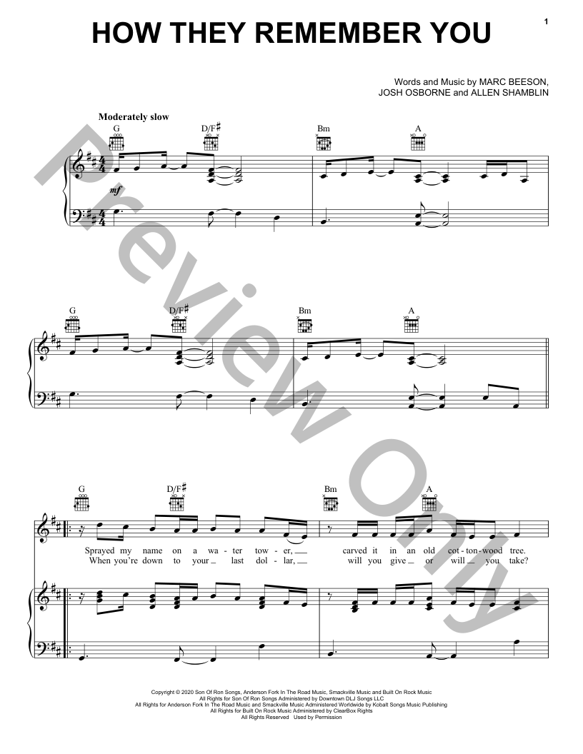 How They Remember You P/V/G Sheet Music | J.W. Pepper