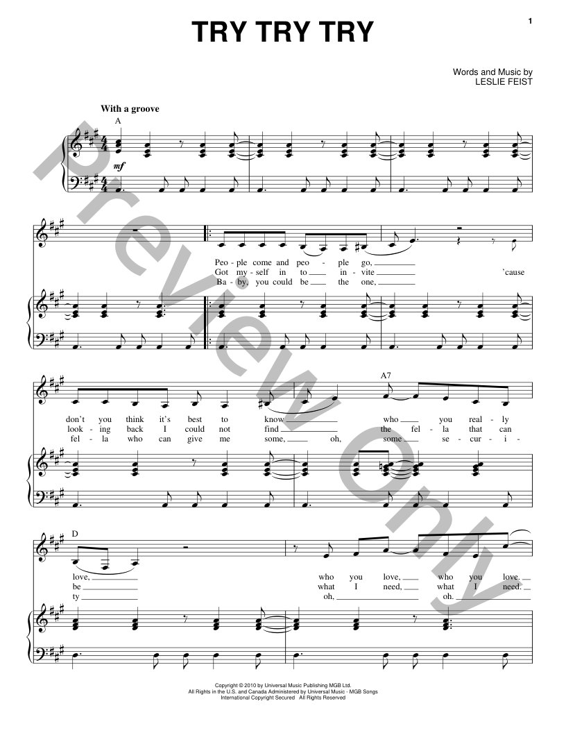 Try Try Try P/V/G Sheet Music | J.W. Pepper