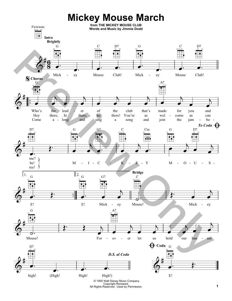 Mickey Mouse March Guitar/Fretted Sheet Music | J.W. Pepper