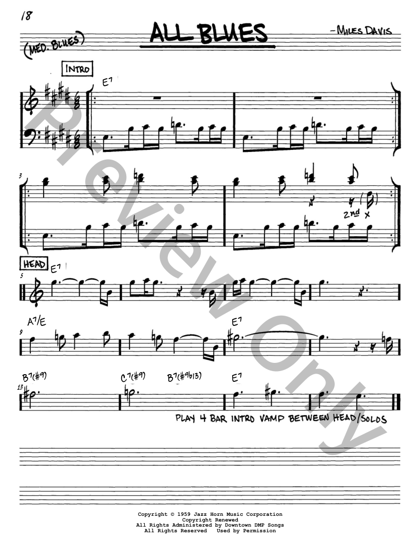 All Blues Eb Lead Sheet EPRINT P/V/G Sheet Music | J.W. Pepper