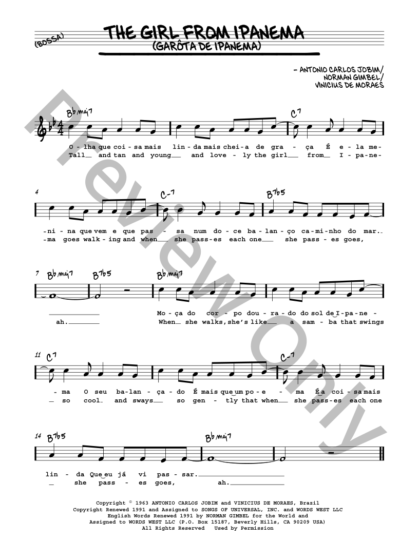 The Girl From Ipanema Eb Lead Sheet EPRINT P/V/G Sheet Music | J.W. Pepper