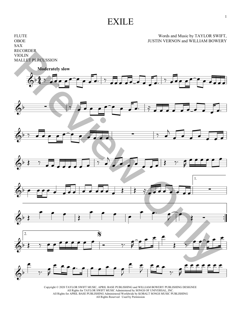 exile Flute/Oboe/Sax/Recorder/Violin/Mallet Percussion EPRINT | J.W. Pepper