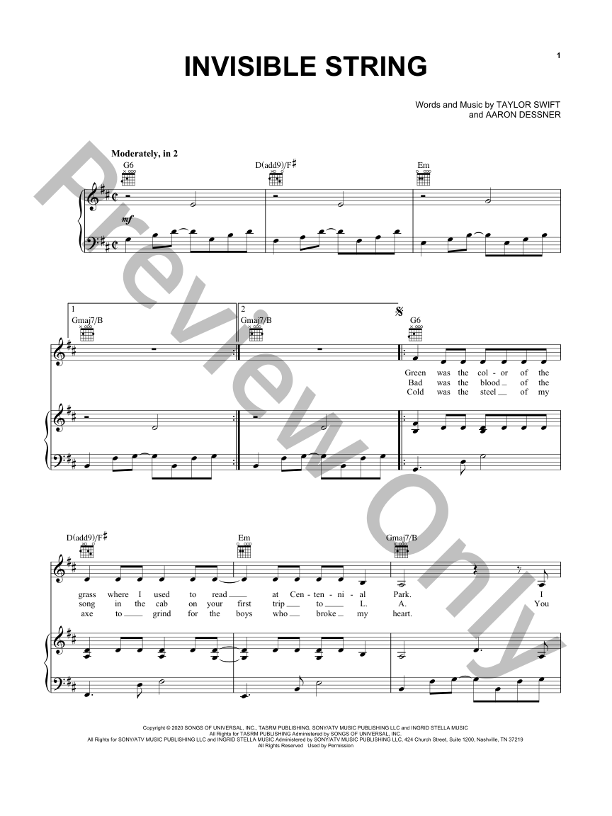 invisible string P/V/G Sheet Music | J.W. Pepper