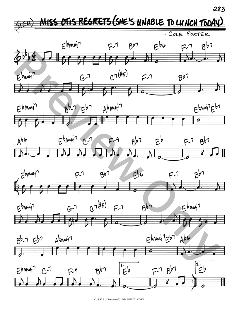 Miss Otis Regrets (She's Unable To Lunch Today) P/V/G Sheet Music | J.W ...