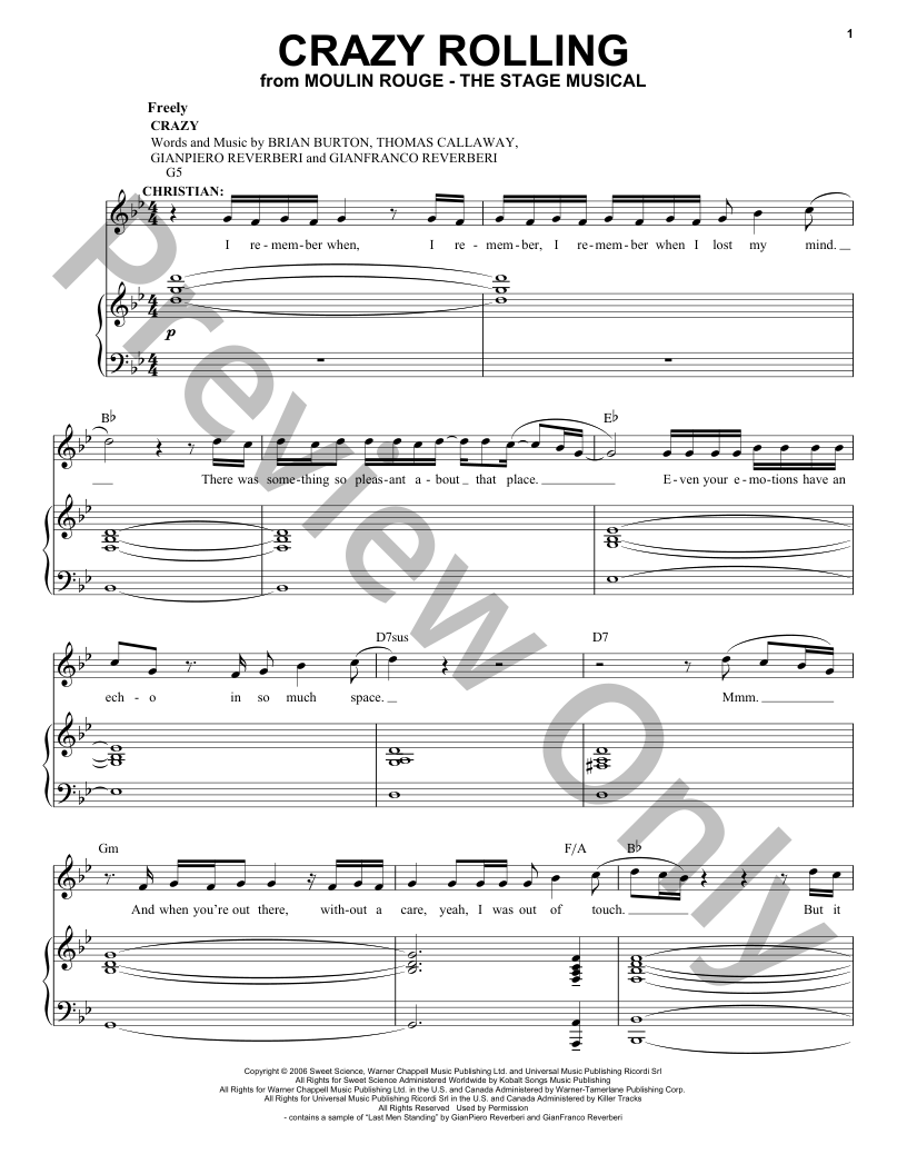 Crazy Rolling P/V/G Sheet Music | J.W. Pepper