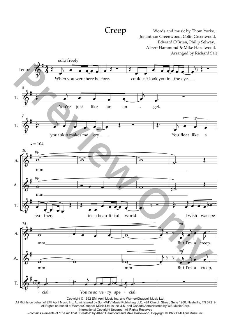 Creep EPRINT Choral Sheet Music | J.W. Pepper