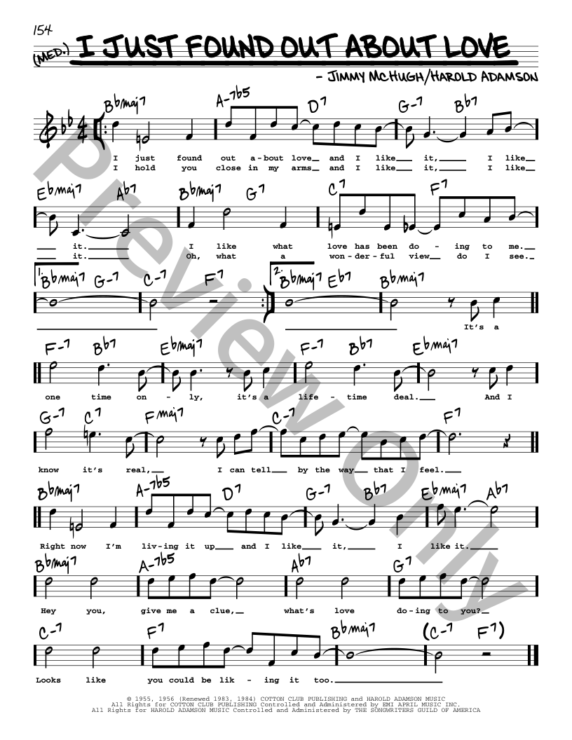 I Just Found Out About Love High Voice Lead Sheet EPRINT | J.W. Pepper