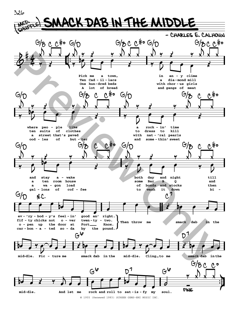 Smack Dab In The Middle High Voice Lead Sheet EPRINT | J.W. Pepper
