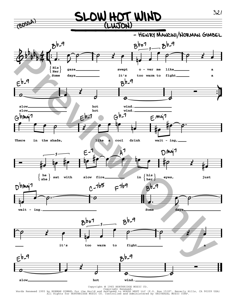 Slow Hot Wind (Lujon) High Voice Lead Sheet EPRINT | J.W. Pepper