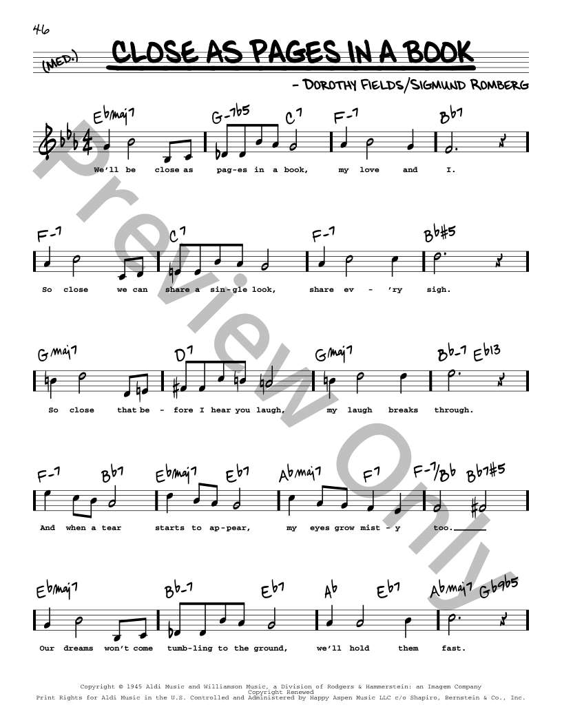 Close As Pages In A Book High Voice Lead Sheet EPRINT | J.W. Pepper