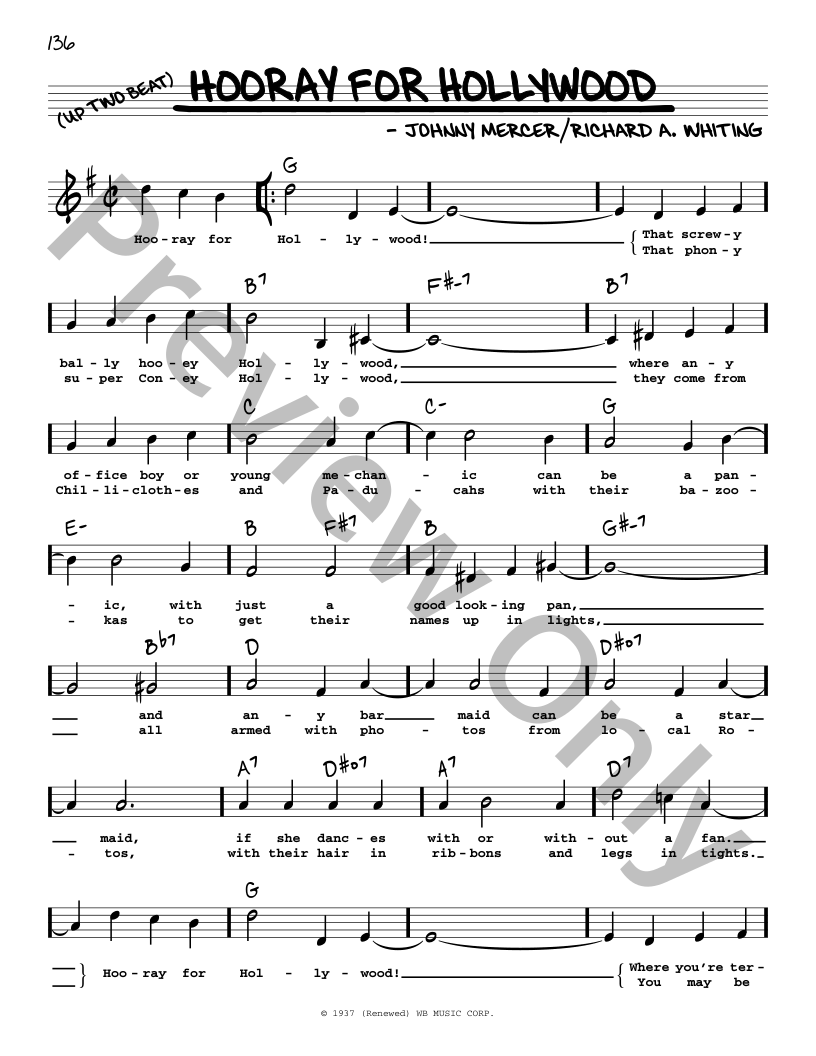 Hooray For Hollywood P/V/G Sheet Music | J.W. Pepper