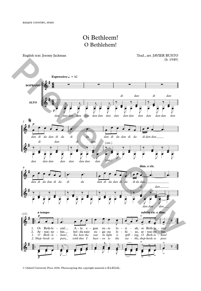 O Bethlehem! Choral Sheet Music | J.W. Pepper